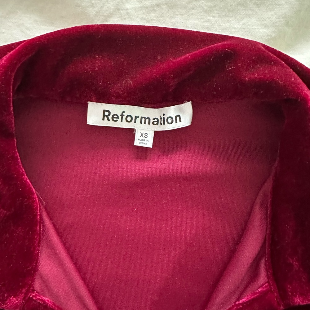 Reformation Isa Red Velvet Button Up Longsleeve Dress… - Gem